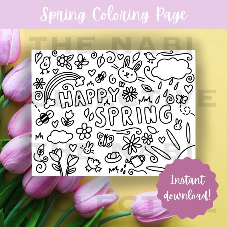 Fun Printable Happy Spring Coloring Page for Kids and Adults - Etsy