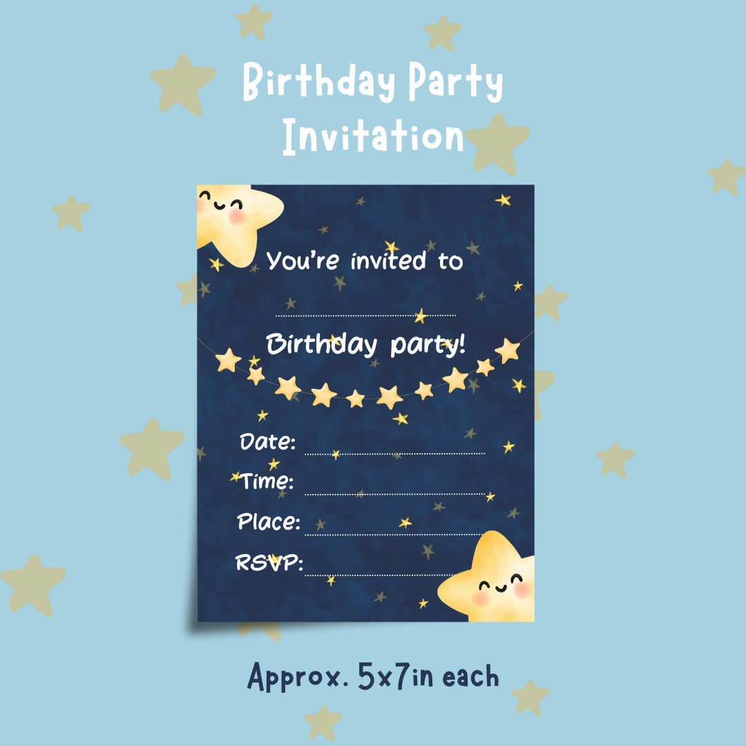 Custom Star Themed Party Invitations and Cupcake Toppers for Kid's ...
