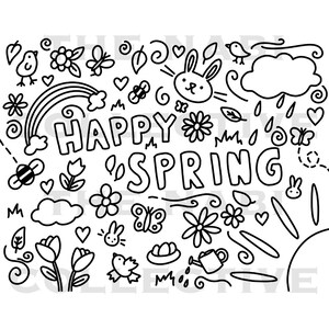 Fun Printable Happy Spring Coloring Page for Kids and Adults - Etsy