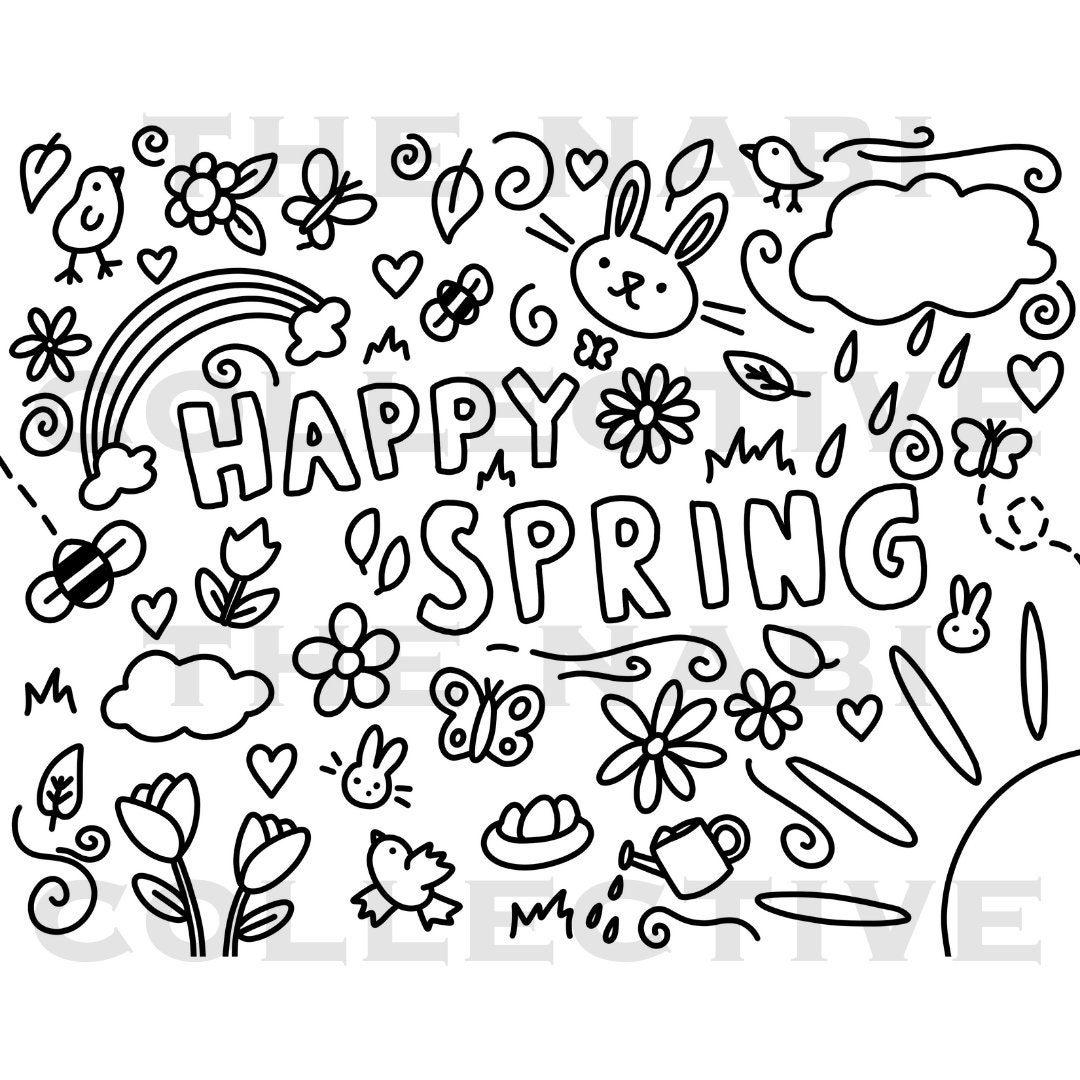 Fun Printable Happy Spring Coloring Page for Kids and Adults - Etsy