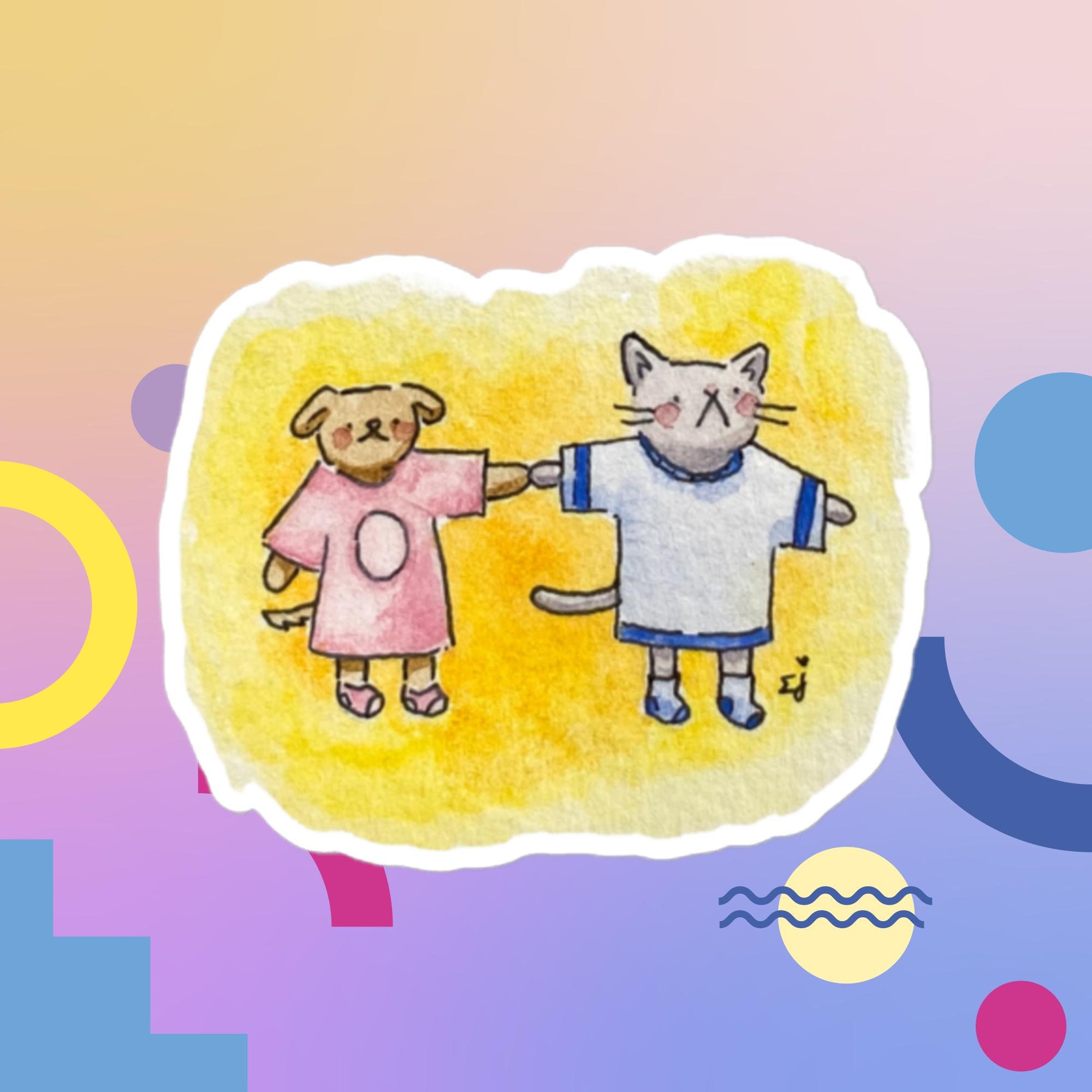 Watercolor Puppy and Kitty Sleepover Vinyl Sticker - Etsy