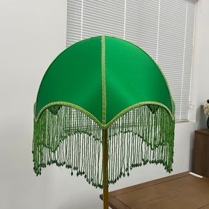 Jade Green Silk Lamp Shade With Beaded Tassels, Vintage Fringed ...