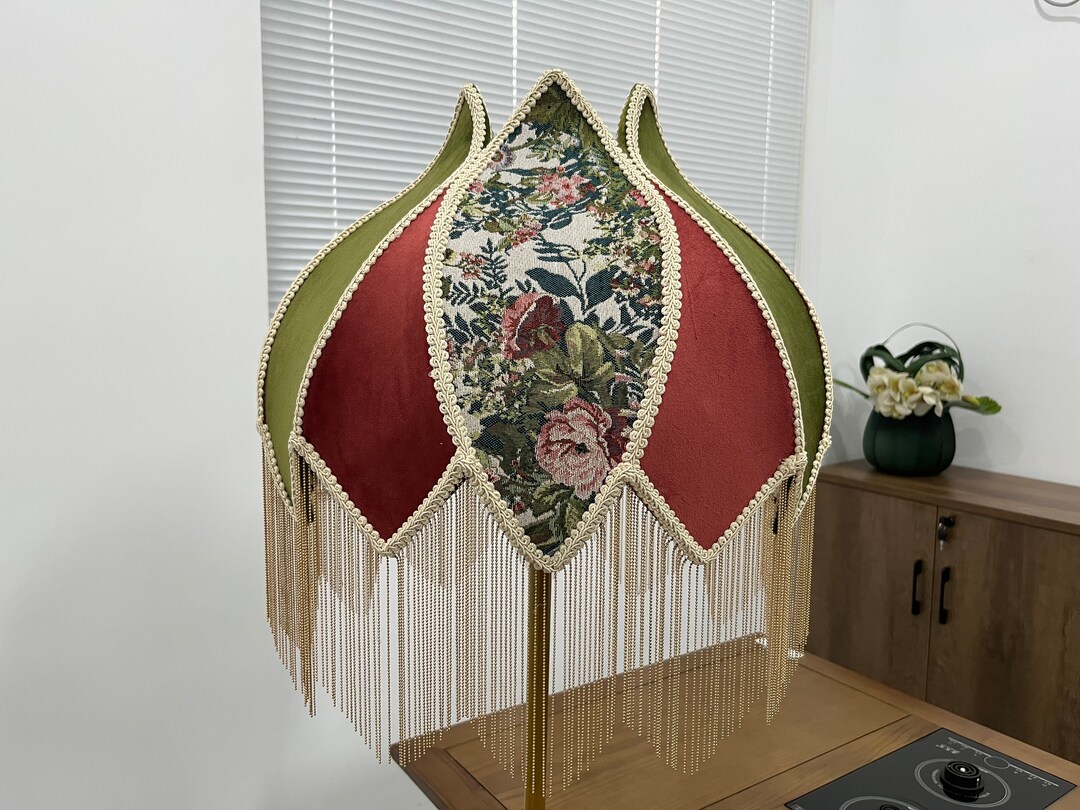 Luxury Velvet With Copper Fringes Lamp Shade, Vintage Lamp Shade for ...