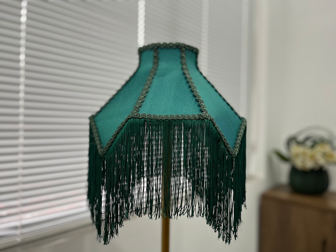 Jade Green Velvet Lampshade With Tassels, European Style Vintage Lamp ...
