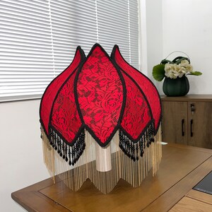 Luxury Red Lace Lampshade, Black Beaded Tassels,fringes Lamp Shade for ...