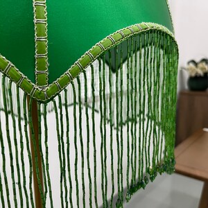 Jade Green Silk Lamp Shade With Beaded Tassels, Vintage Fringed ...