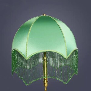 Jade Green Silk Lamp Shade With Beaded Tassels, Vintage Fringed ...