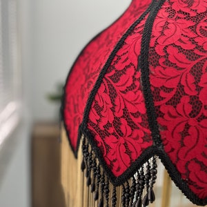 Luxury Red Lace Lampshade, Black Beaded Tassels,fringes Lamp Shade for ...