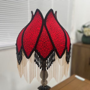 Luxury Red Lace Lampshade, Black Beaded Tassels,fringes Lamp Shade for ...