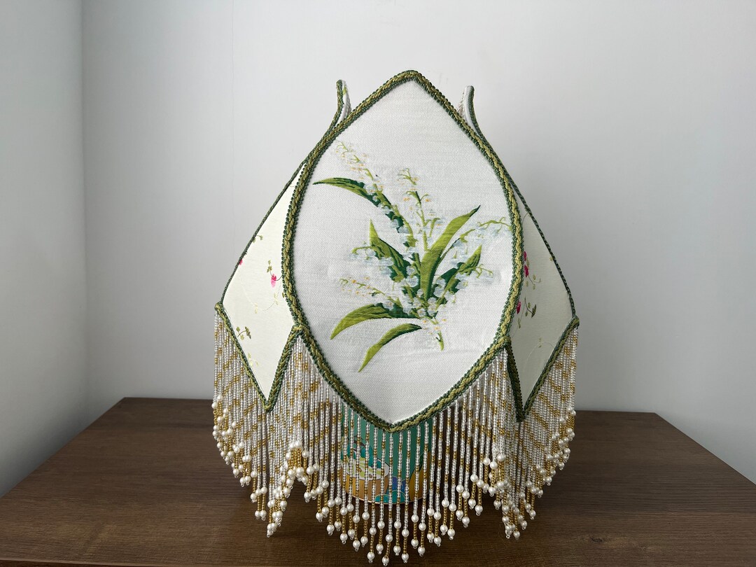 Lily of the Valley Beaded Embroidered Lamp Shades ,fringed Lampshades ...