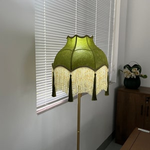 Handmade Fringed Lamp Shades , Green Velvet Victorian Lampshade for ...