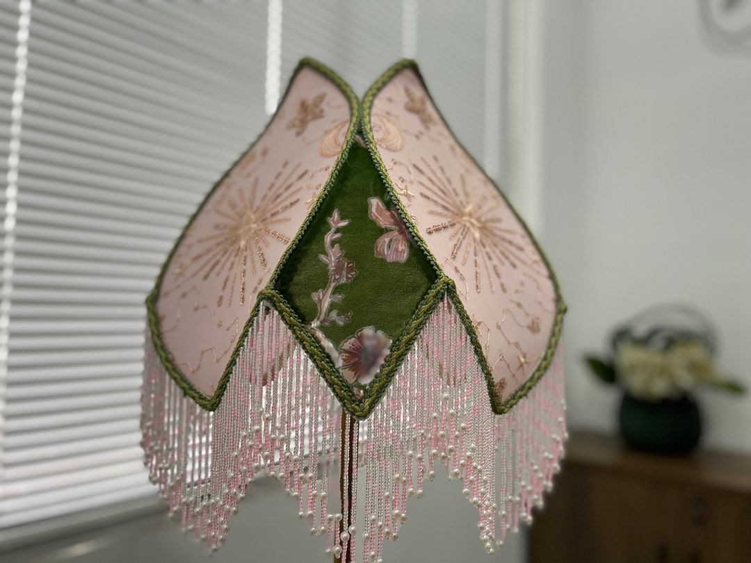 Beaded Embroidered Fringed Lamp Shades ,handmade Flora Lampshades for ...