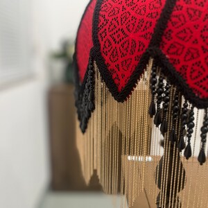 Luxury Red Lace Lampshade, Black Beaded Tassels,fringes Lamp Shade for ...
