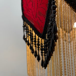 Luxury Red Lace Lampshade, Black Beaded Tassels,fringes Lamp Shade for ...