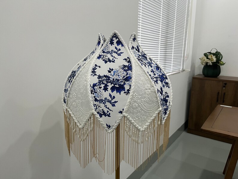 Vintage Porcelain Table Lamplampshade, Beaded Copper Fringed Lamp Shade ...