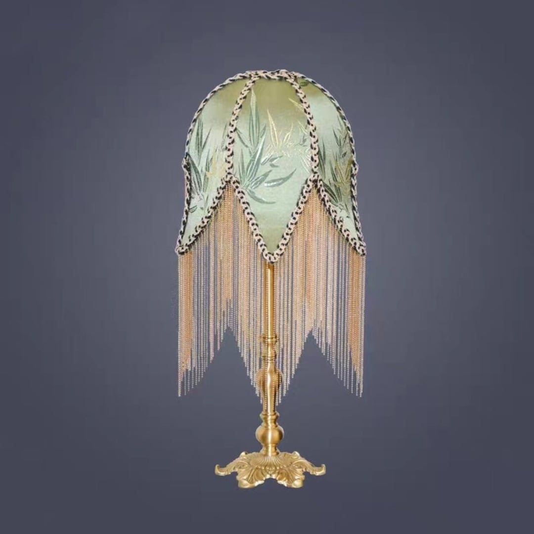 Embroidered Bamboo Leaves Lamp Shades With Fringes ,vintage Copper Lamp + Lamp Shade - Etsy