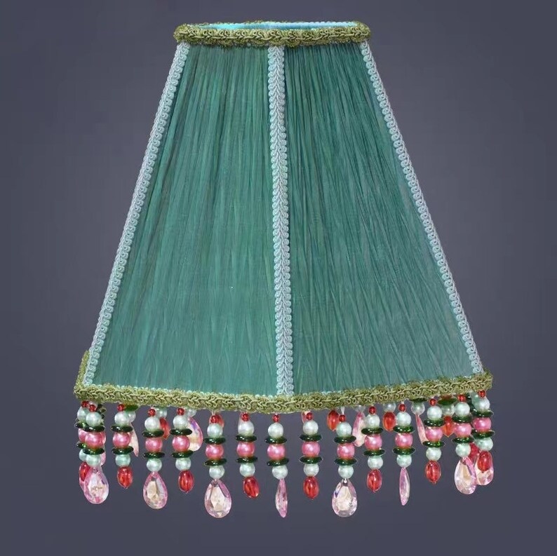 Vintage Green Lamp Shades With Beads Tassels.retro Style - Etsy