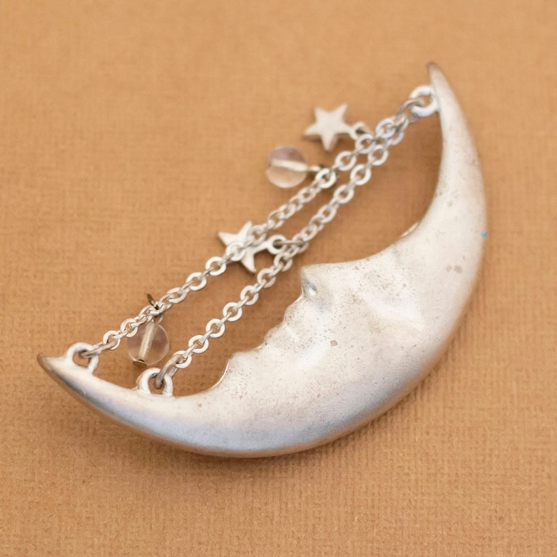 Silver Moon Brooch - Etsy