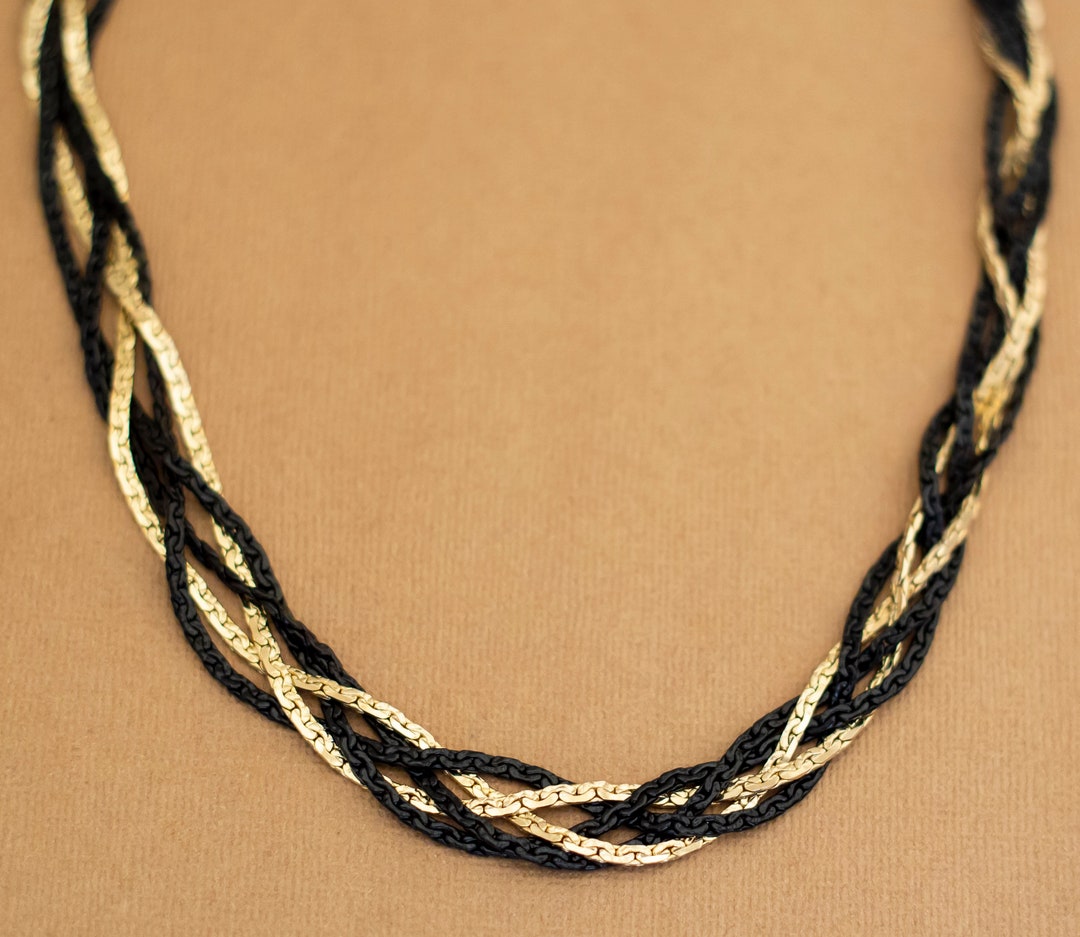 Vintage Black & Gold Tone Tangled Chains Elegant Chain Necklace 24 Inch ...