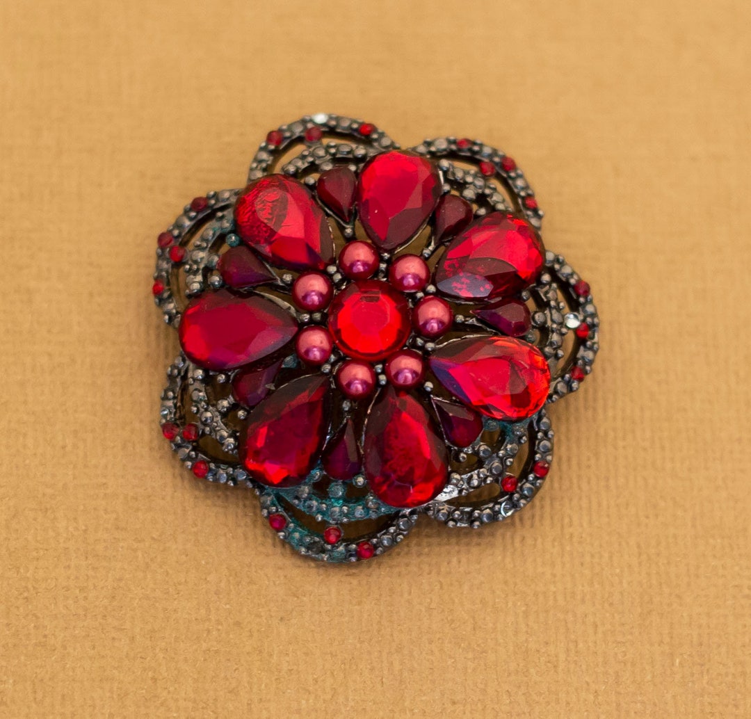 Vintage Art Deco Blood Gem Floral Elegance Brooch - Y4 - Etsy