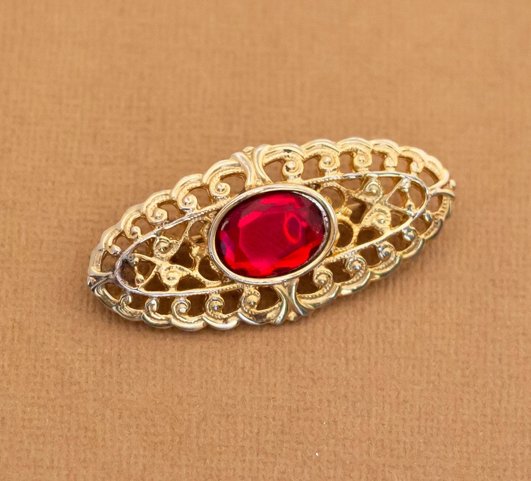 Vintage Victorian Blood Gem Oval Intricate Brooch - Y2 - Etsy