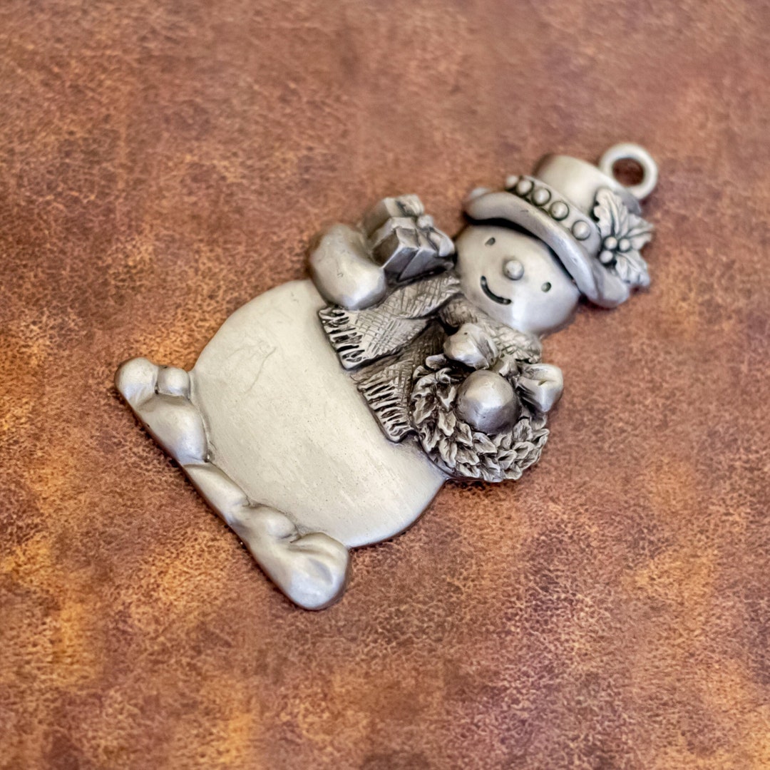 Vintage Silver Tone Adorable Snowman Christmas Ornament - Y22 - Etsy