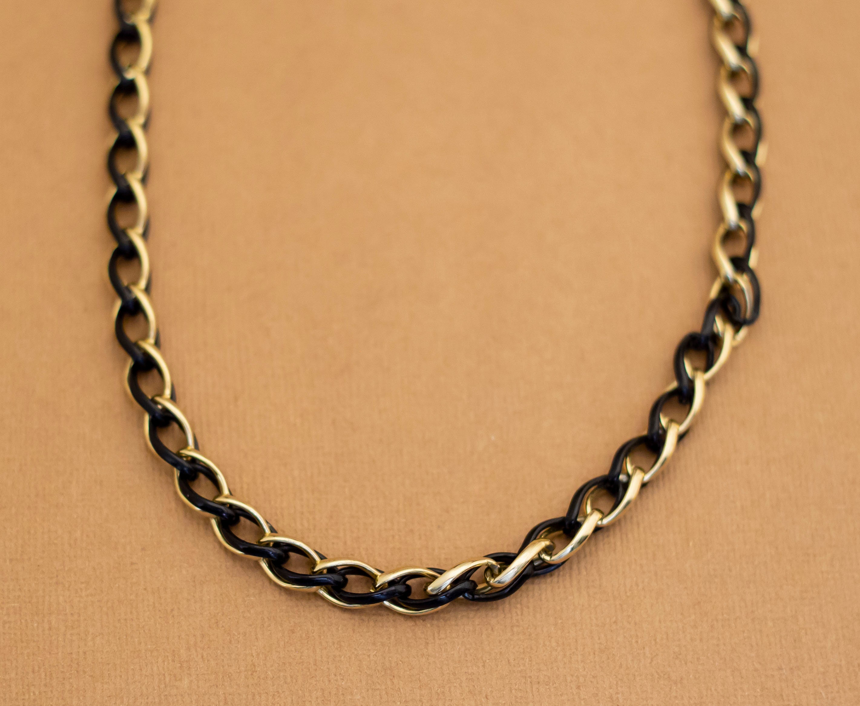 Vintage Black & Gold Tone Oval Curb Style Chain Necklace 30 - Etsy