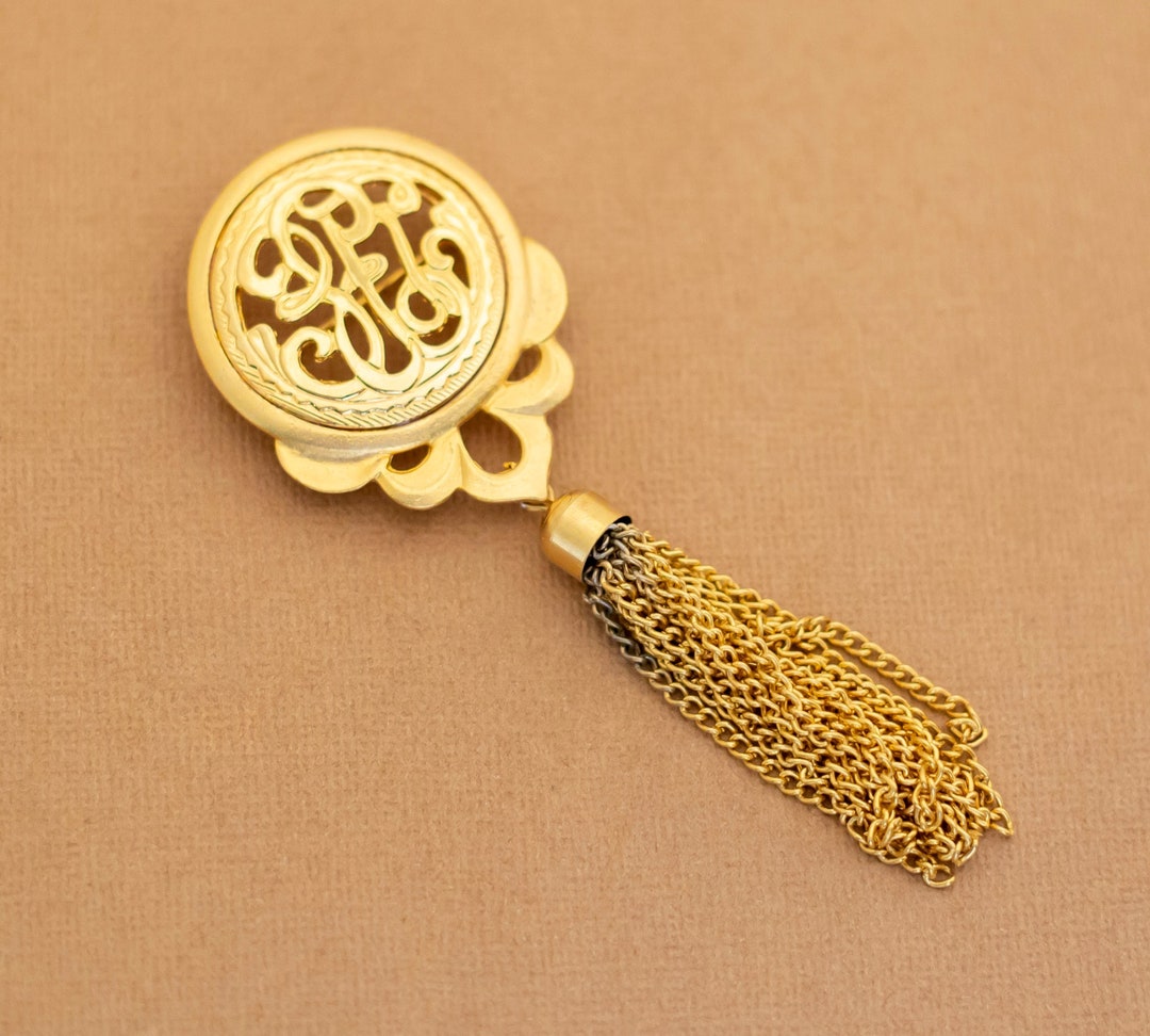 Vintage Gold Tone Victorian Symbol Chain Tassels Brooch - Y12 - Etsy