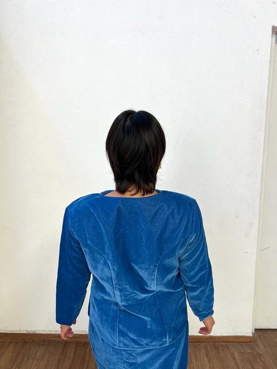 60s 70s Blue velvet set / 1970s blue velvet skirt wit… - Gem