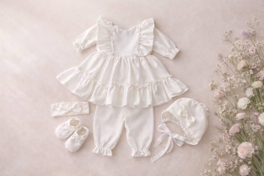 White Baby Girl Christening Outfit, Baptism Dress Set, Infant Blessing ...