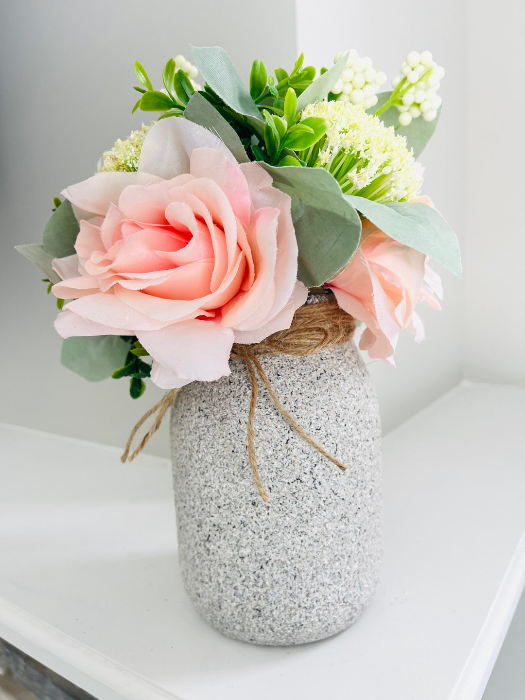 Farmhouse Mason Jar Floral Vase Rustic Stone Glass Country Wedding - Etsy