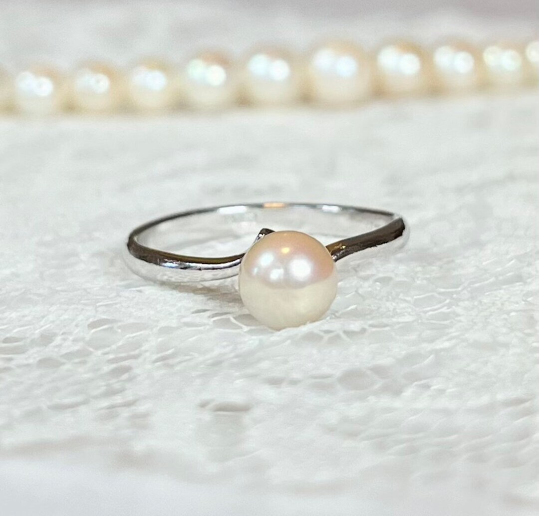 Vintage Genuine Pearl Ring Size 6 Solid Sterling Silver 925 Twist Ring ...