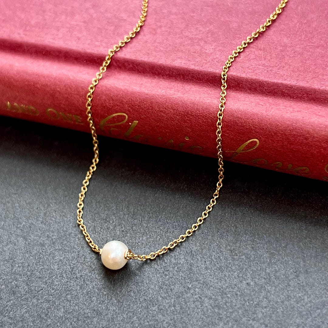 Single Pearl Necklace Gold Filled Dainty Solitaire Pearl Necklace ...