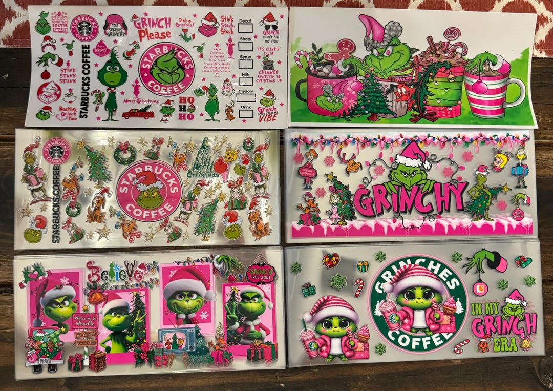 The Grinch Pink,christmas UVDTF, UV DTF Cup Wrap, Transfers, Ready to ...