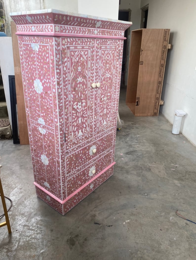 Handmade Floral Bone Inlay Two Door and Two Drawer Almirah / Wardrobe ...