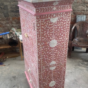 Handmade Floral Bone Inlay Two Door and Two Drawer Almirah / Wardrobe ...