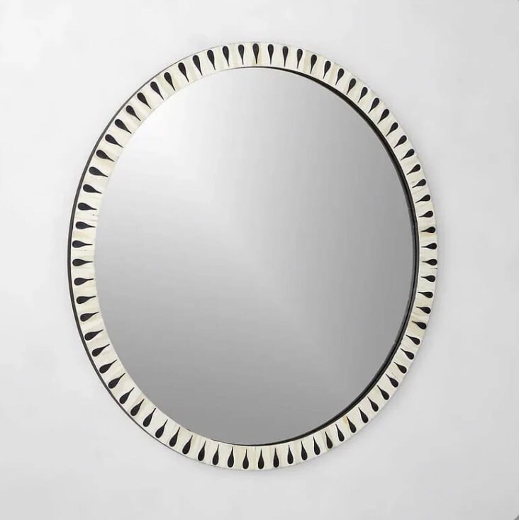 Bone Inlay Wooden Modern Pattern Round Mirror Frame, Handmade Furniture ...