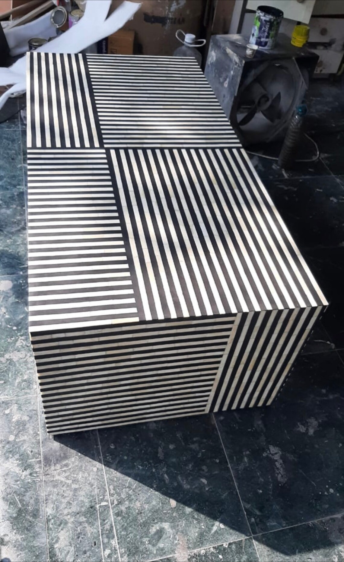 Handmade Bone Inlay Wooden Modern Striped Pattern Coffee Table ...