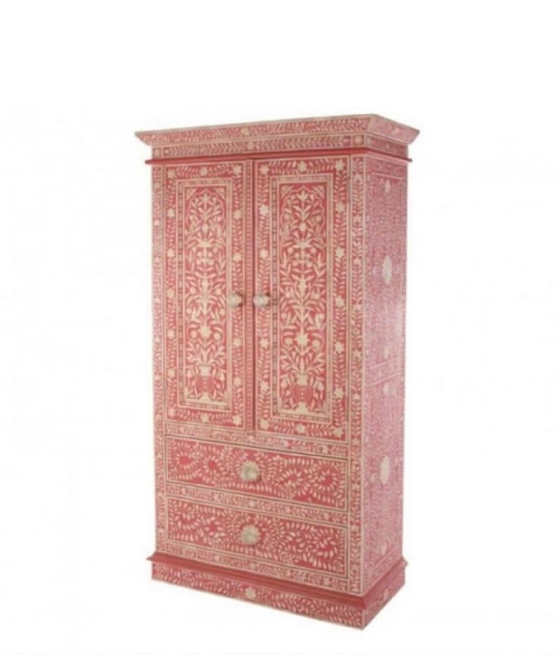 Handmade Floral Bone Inlay Two Door and Two Drawer Almirah / Wardrobe ...