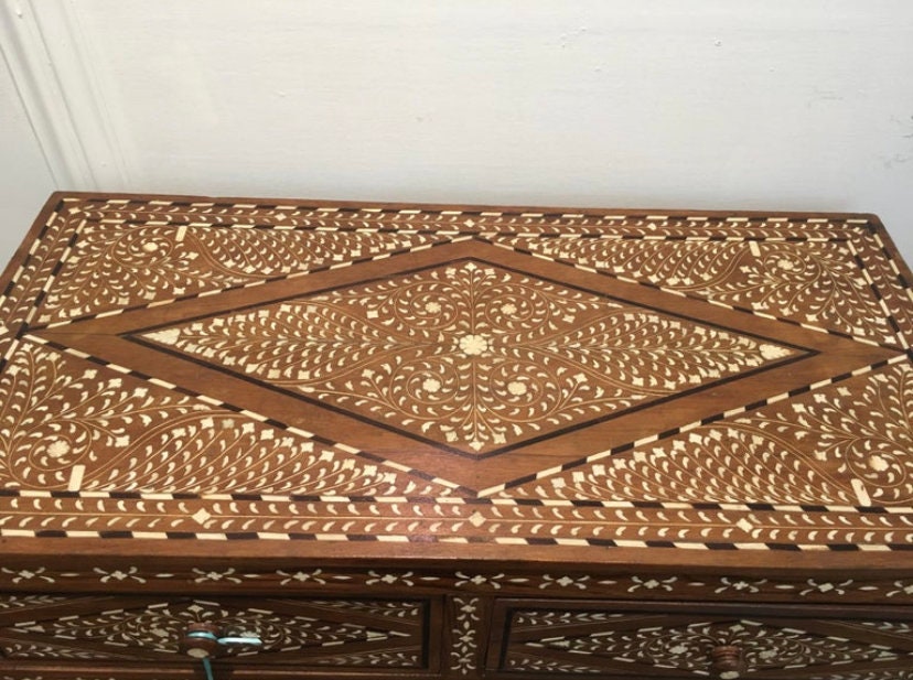 Handmade Teak Wood Bone Inlay Chest of Drawer. - Etsy