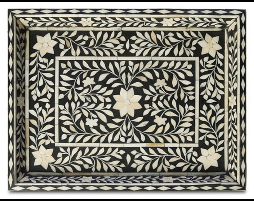 Handmade Bone Inlay Floral Pattern Serving Tray - Etsy