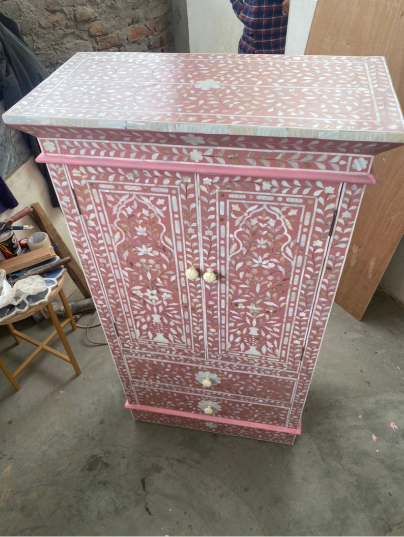 Handmade Floral Bone Inlay Two Door and Two Drawer Almirah / Wardrobe ...