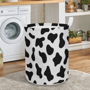 Cow Print Laundry Basket Round Hamper Cattle Gift for Her Minimalist ...