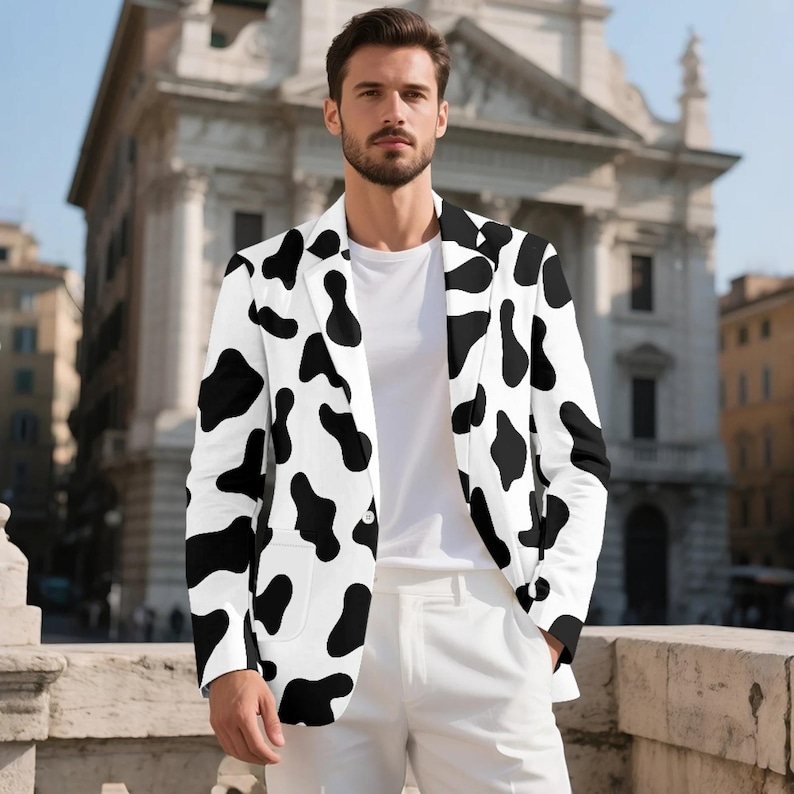 Cow Print Suit Jacket Black & White Cow Blazer for Men or Women Novelty ...