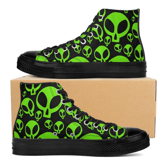 Green Alien Shoes Womens Hightops UFO Mens Low Top Sneakers Kids Shoes Youth High Tops Weird Converse style Cute Space Aliens Gift Martians Etsy Canada