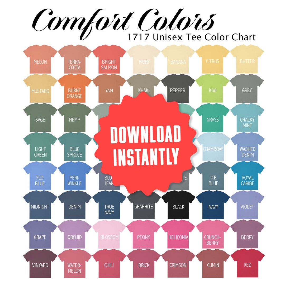 1717 Comfort Colors Shirt Color Mockup Chart for Comfort Color Color ...