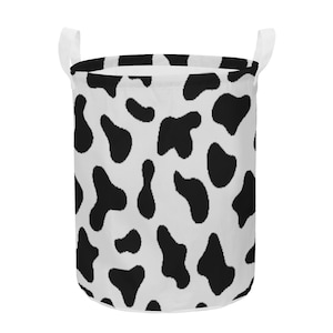 Cow Print Laundry Basket Round Hamper Cattle Gift for Her Minimalist ...