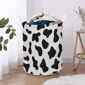 Cow Print Laundry Basket Round Hamper Cattle Gift for Her Minimalist ...