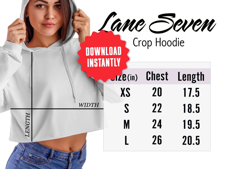 Lane Seven Crop Hoodie Size Chart Mockup Generic Crop Top - Etsy