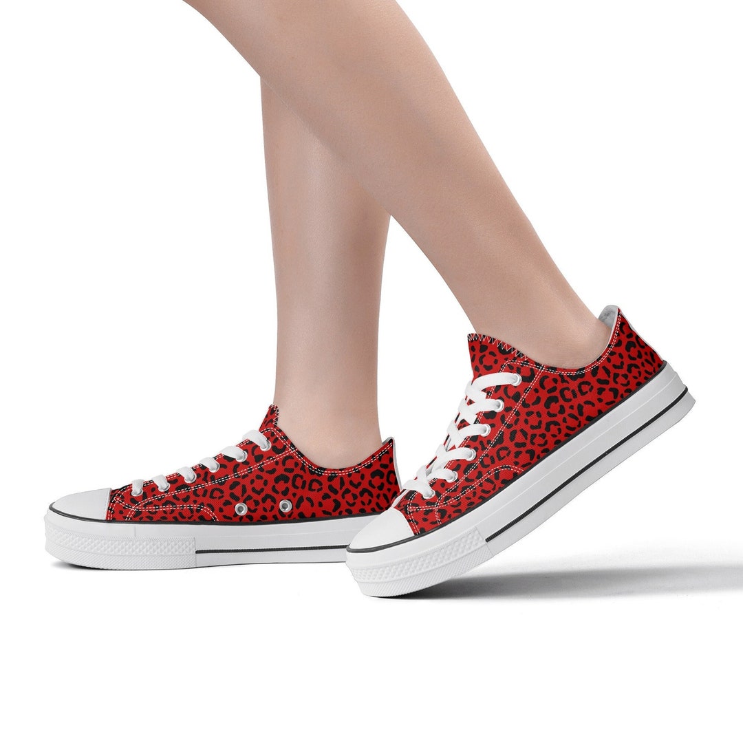 Red & Black Leopard Shoes Womens Hightops Low Top Sneakers Kids Shoes ...